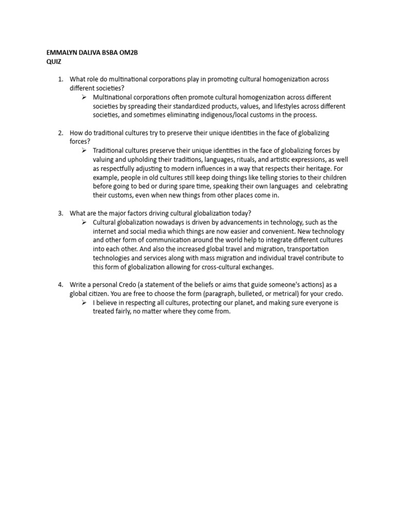 Cultural Globalization Quiz | PDF