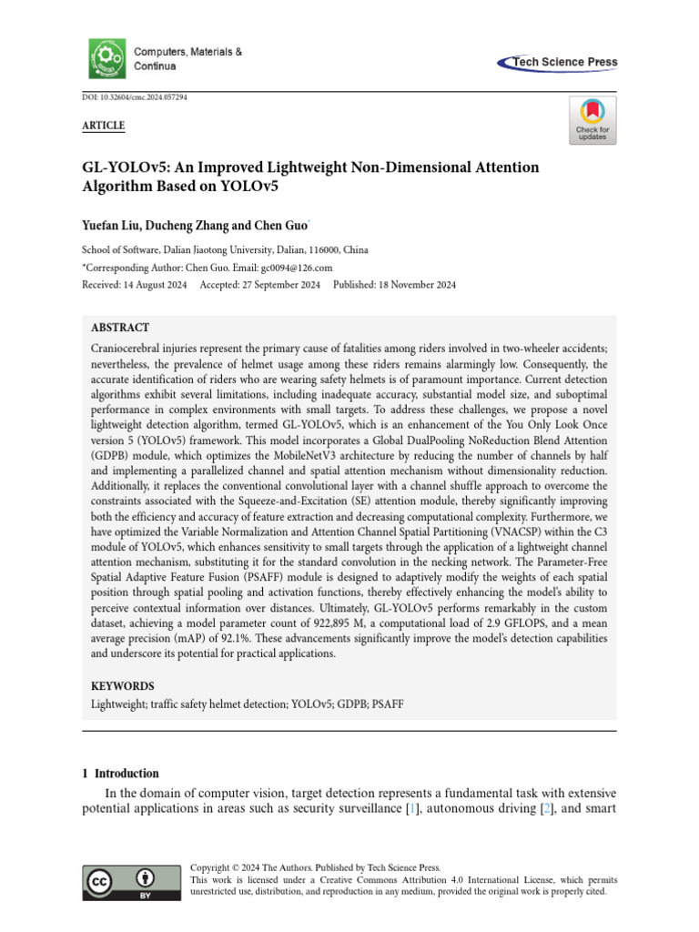 GL-YOLOv5_An_Improved_Lightweight_Non-Dimensional_ | PDF | Cluster Analysis | Attention