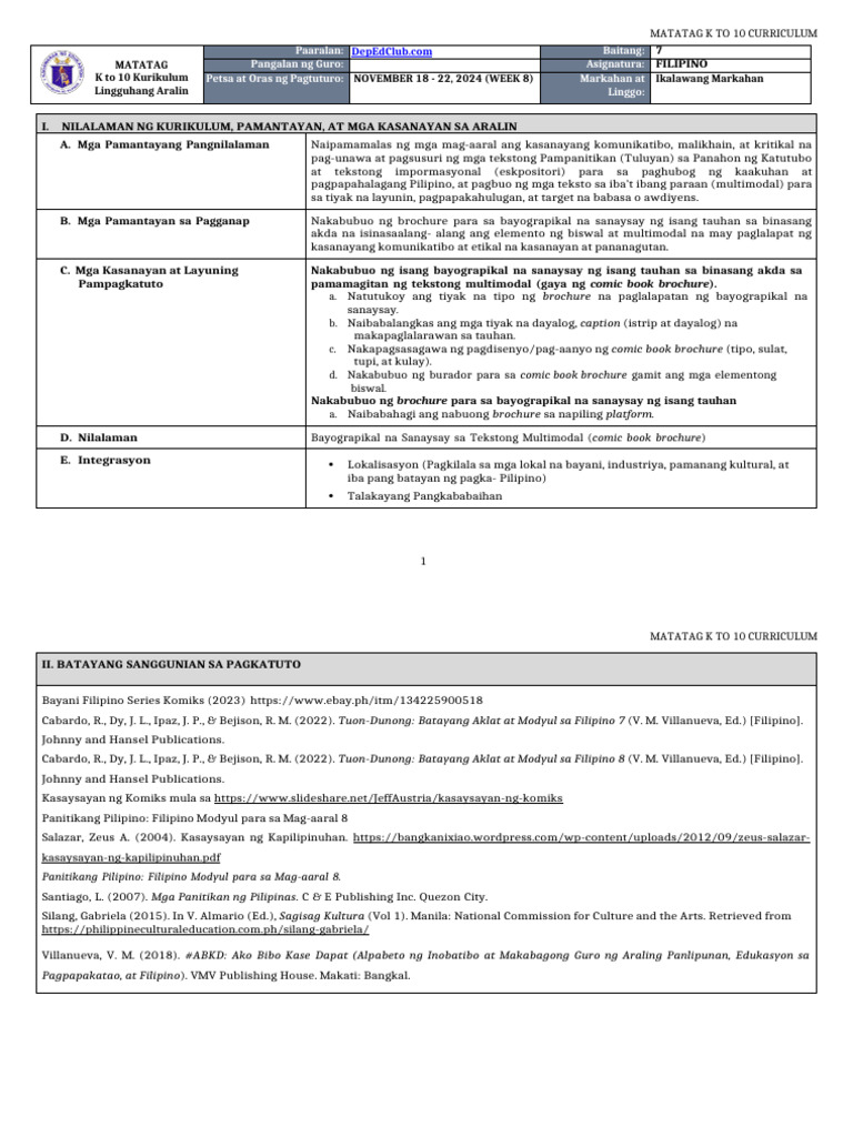 DLL MATATAG _FILIPINO 7 Q2 W8 | PDF