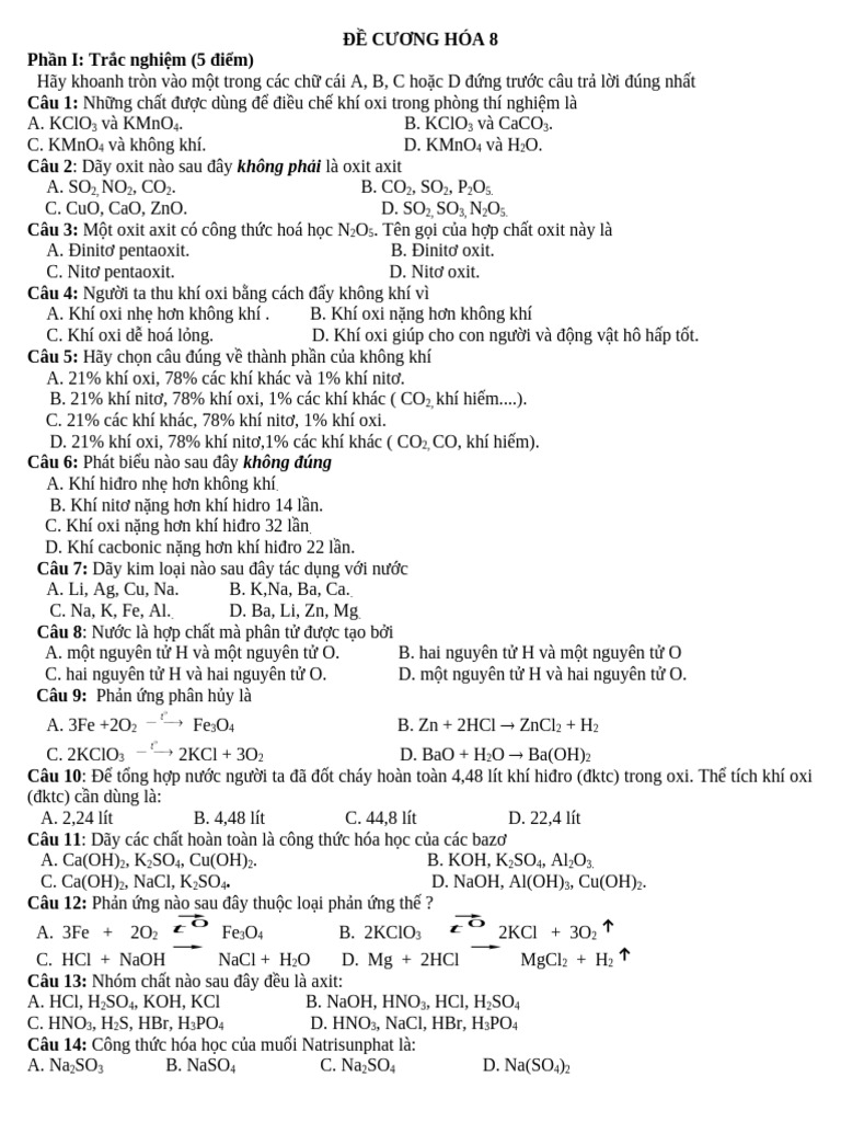 ĐỀ CƯƠNG HÓA 8 hkii | PDF