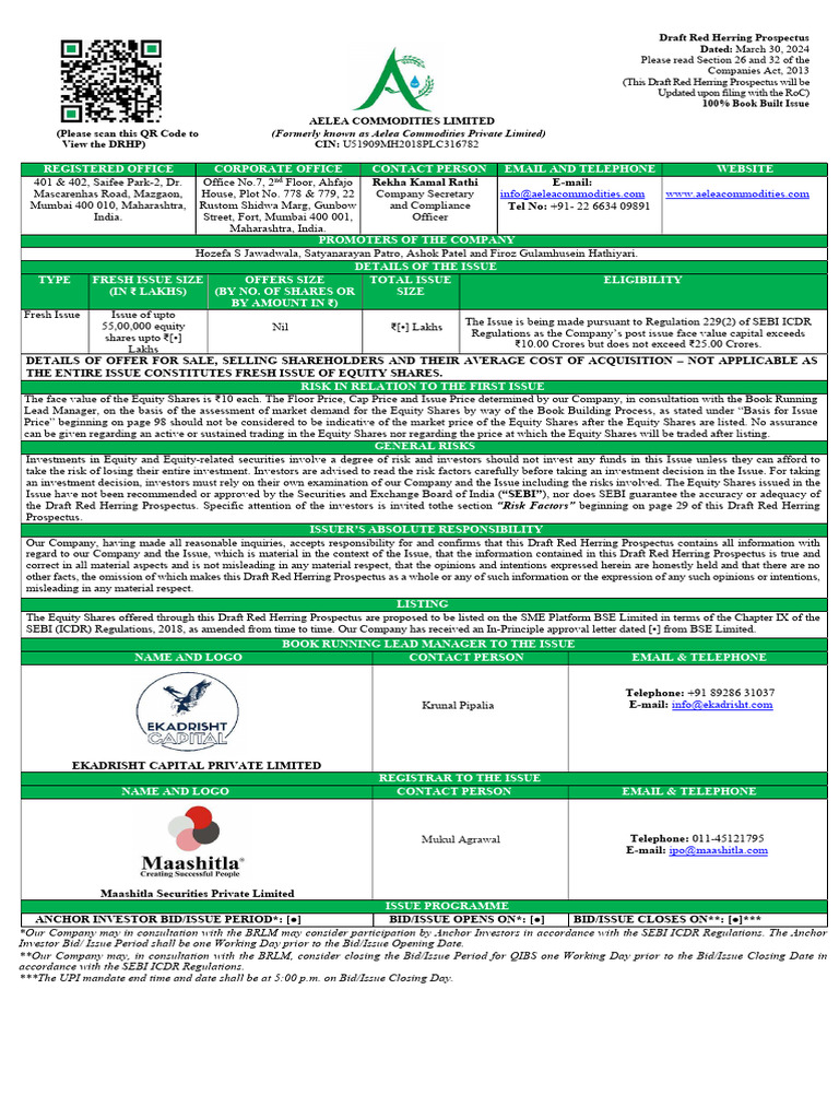 AELEA Commodities Limited DRHP 2024 | PDF | Investing | Equity (Finance)
