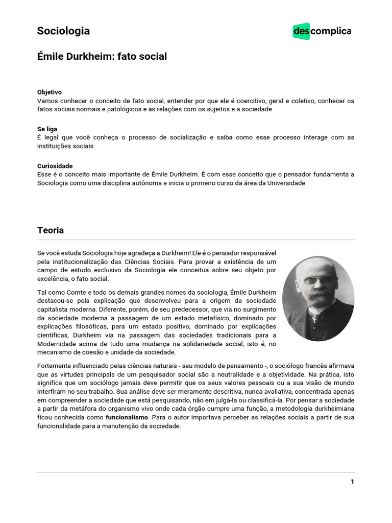 -sociologia-Émile Durkheim_fato social | PDF | Émile Durkheim | Sociologia