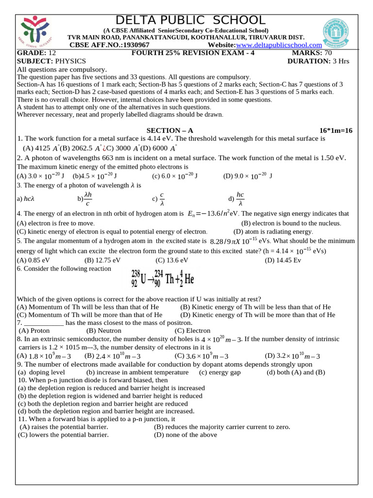 Physics Revision Exam for Grade 12 | PDF | P–N Junction | Electron