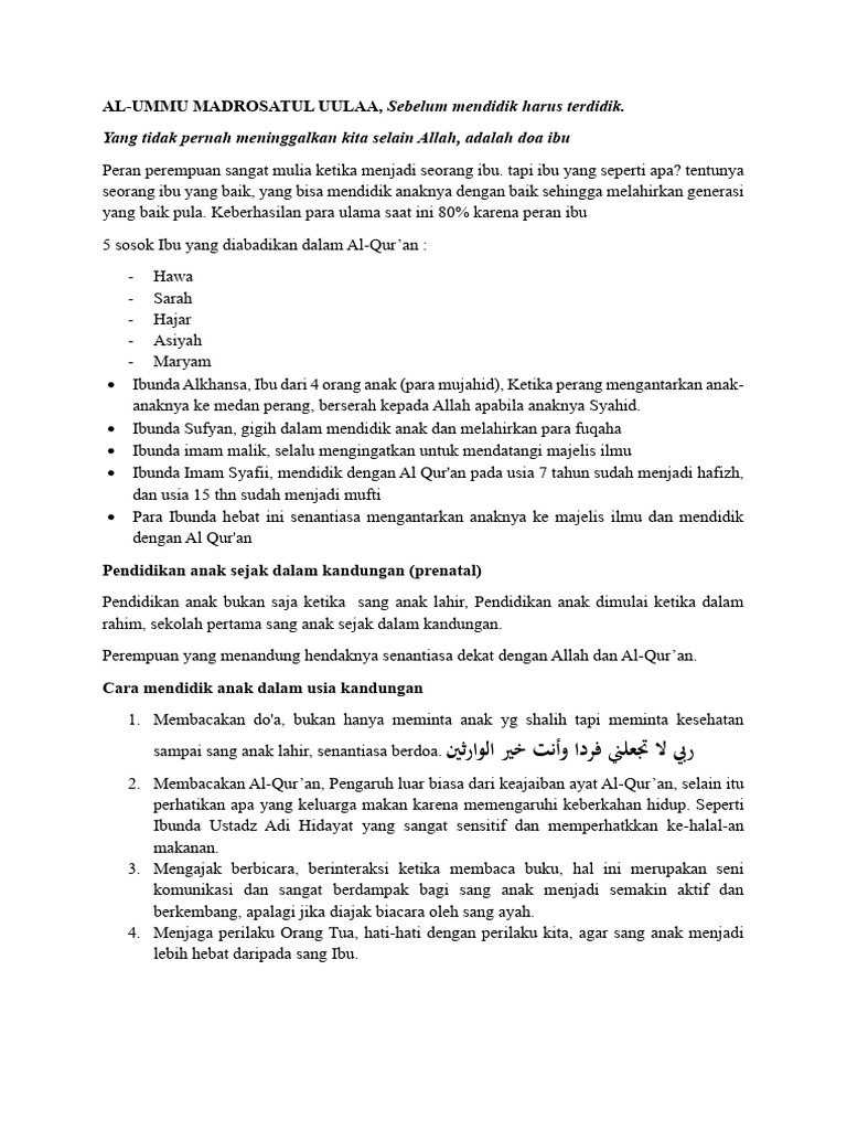 Noutulensi Tarbiyatunnisa, 06 Des 24 (AL-UMMU MADROSATUL UULA) | PDF