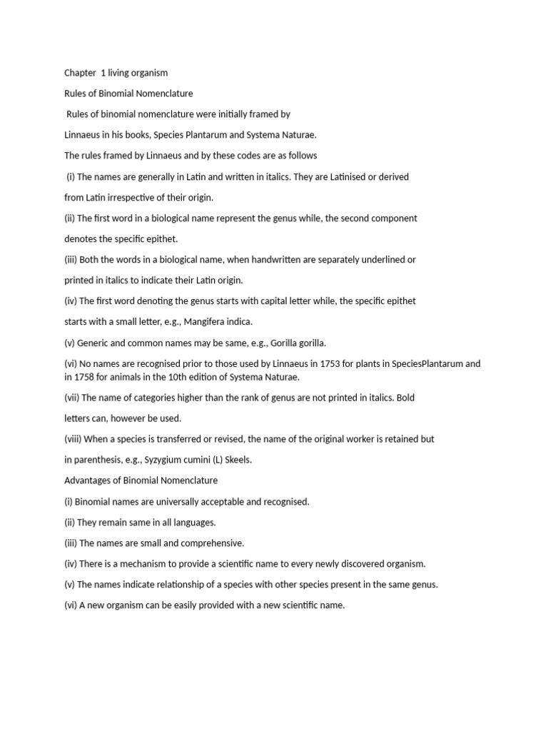 Rules For Binomial Nomenclature | PDF