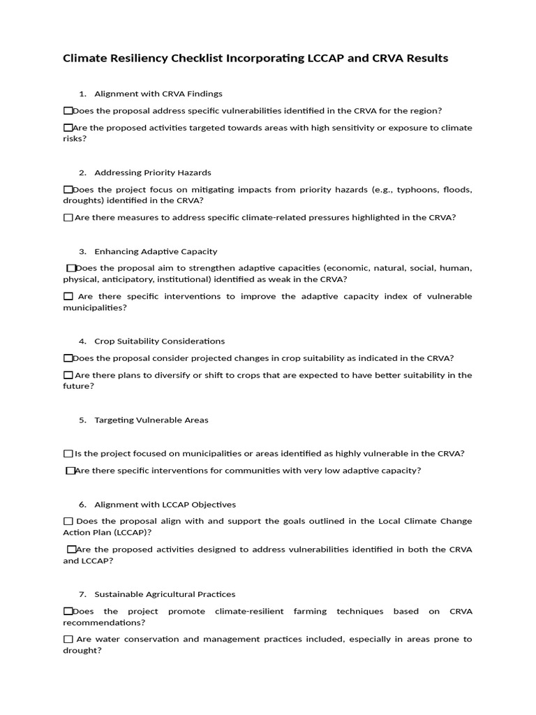 Proposed Climate Resiliency Checklist Incorporating LCCAP and CRVA ...