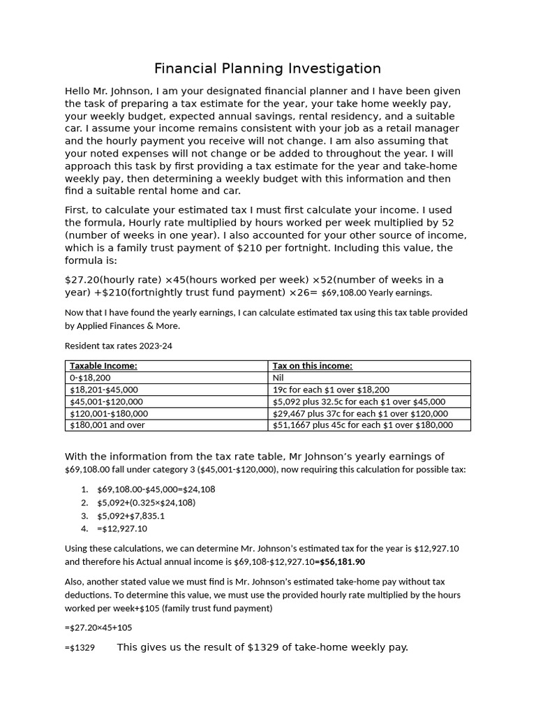 Financial Planning Investigation | PDF | Expense | Taxes