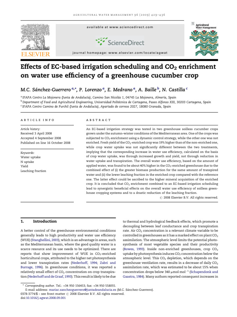 Effects of EC-based Irrigation Scheduling and CO2 Enrichment On Water Use Efficiency | PDF ...