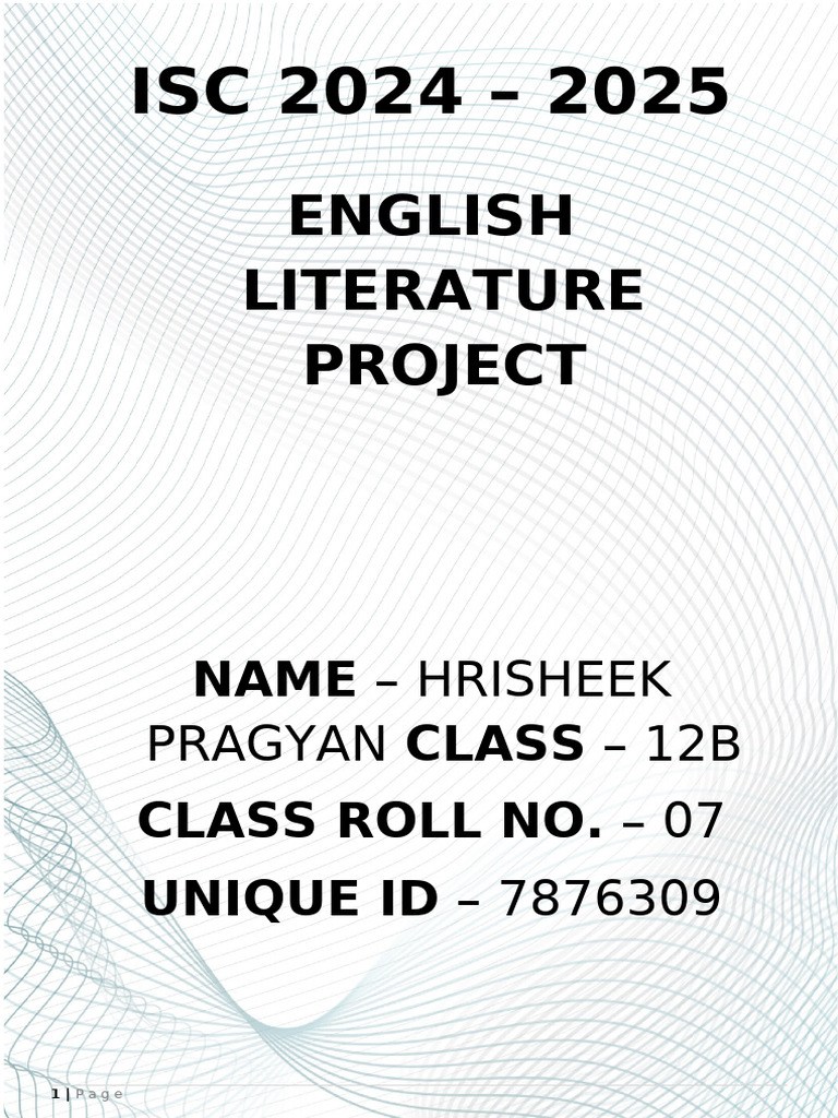 Hrisheek Pragyan 12-B (07) English Literature Project ISC 2024-25 | PDF ...