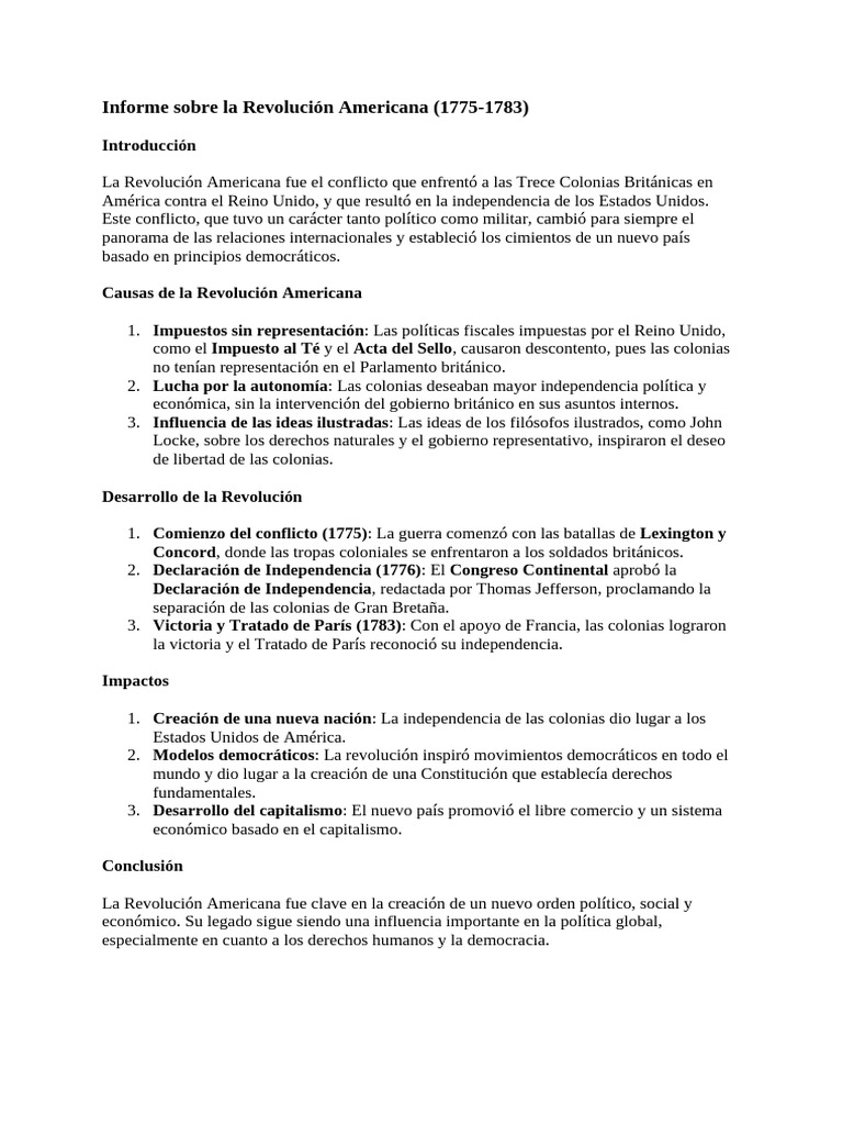 Informe Sobre La Revolución Americana (1775-1783) | PDF