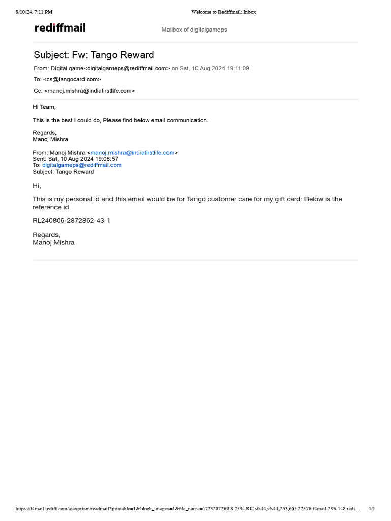 Welcome To Rediffmail - Inbox | PDF