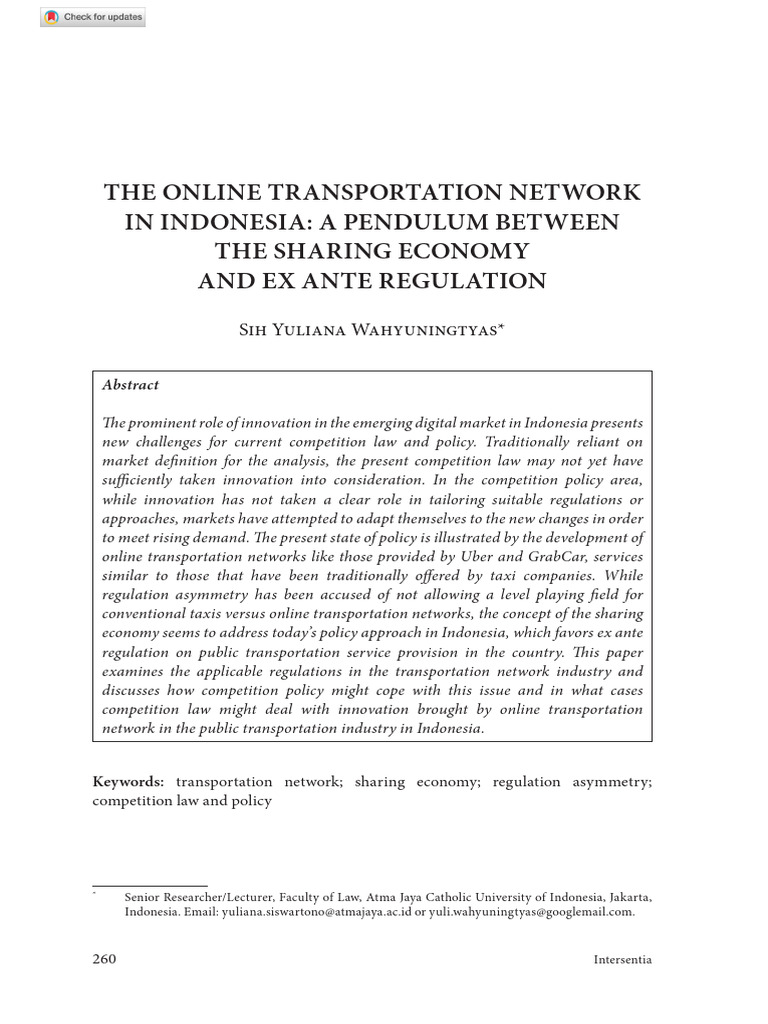 Wahyuningtyas 2016 The Online Transportation Network in Indonesia A Pendulum Between The Sharing ...
