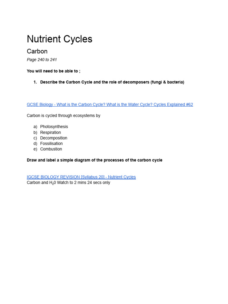 Year 11 Nutrient Cycles | PDF