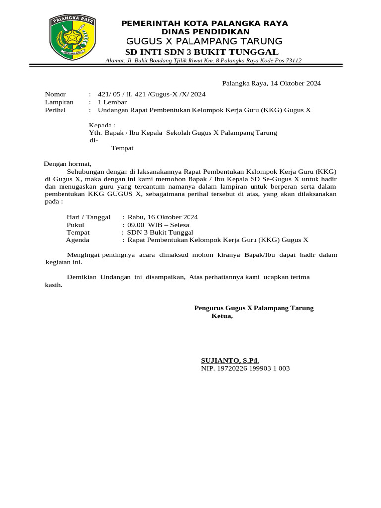 Undangan Rapat Gugus Pembentukan KKG Oktober 2024 | PDF