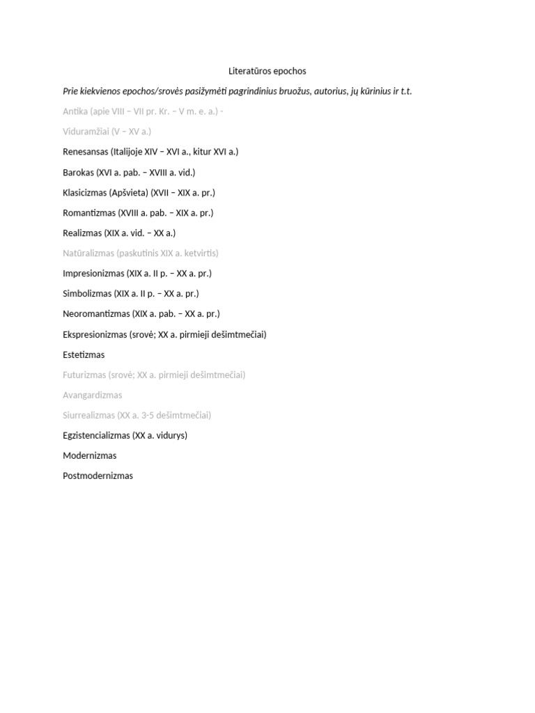 Literatūros Epochos | PDF