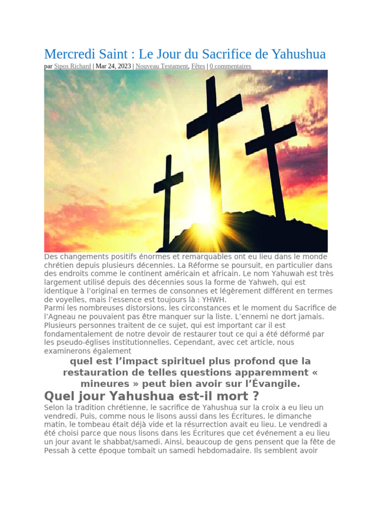 Mercredi Saint : Crucifixion de Yahushua | PDF | Pâque