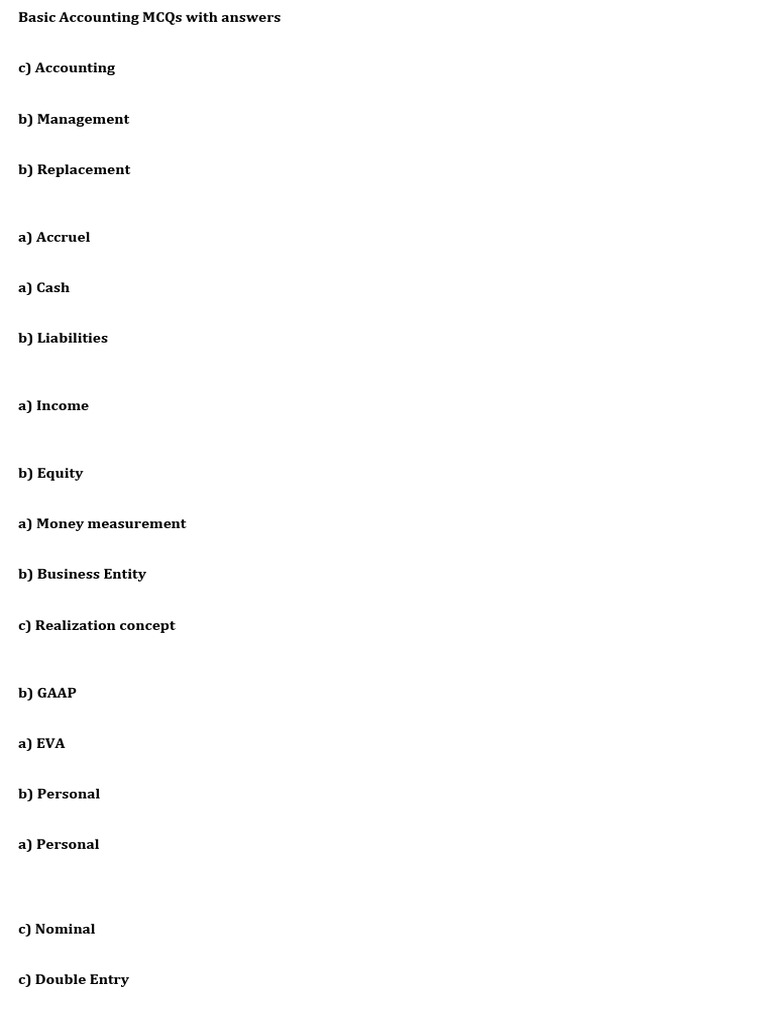 Basic Accounting MCQs with Answers | PDF | Expense | Debits And Credits