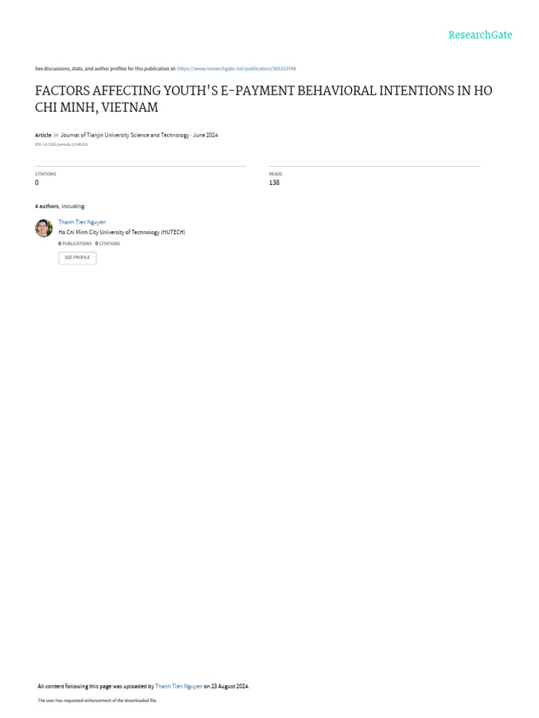 Youth E-Payment Intentions in Ho Chi Minh | PDF | Online Shopping ...