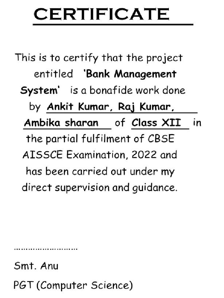 Bank Management Project | PDF
