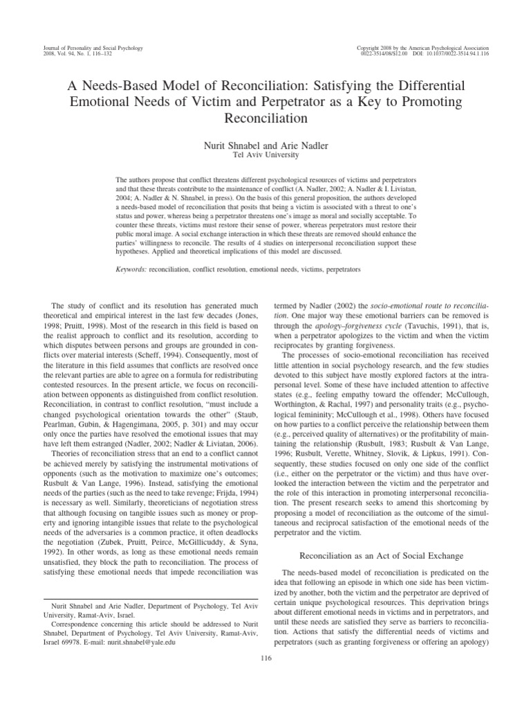 A Needs-Based Model of Reconciliation | PDF | Conflict Resolution ...