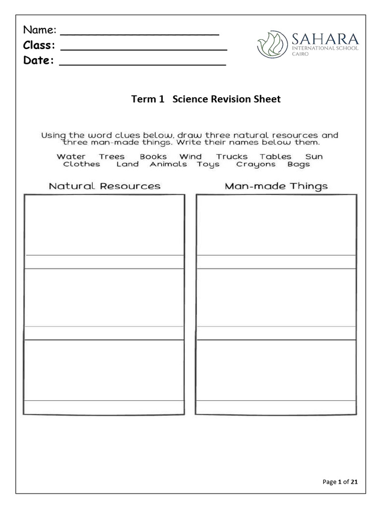 Term 1 Science Revision Sheet8313m | PDF | Slate