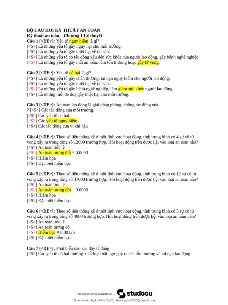 De Cuong Kyc Thuat An Toan 1 | PDF