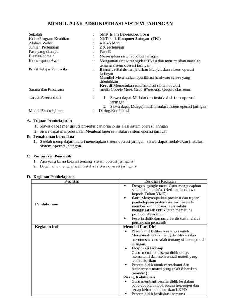 Modul Ajar TKJ Kelas XI | PDF
