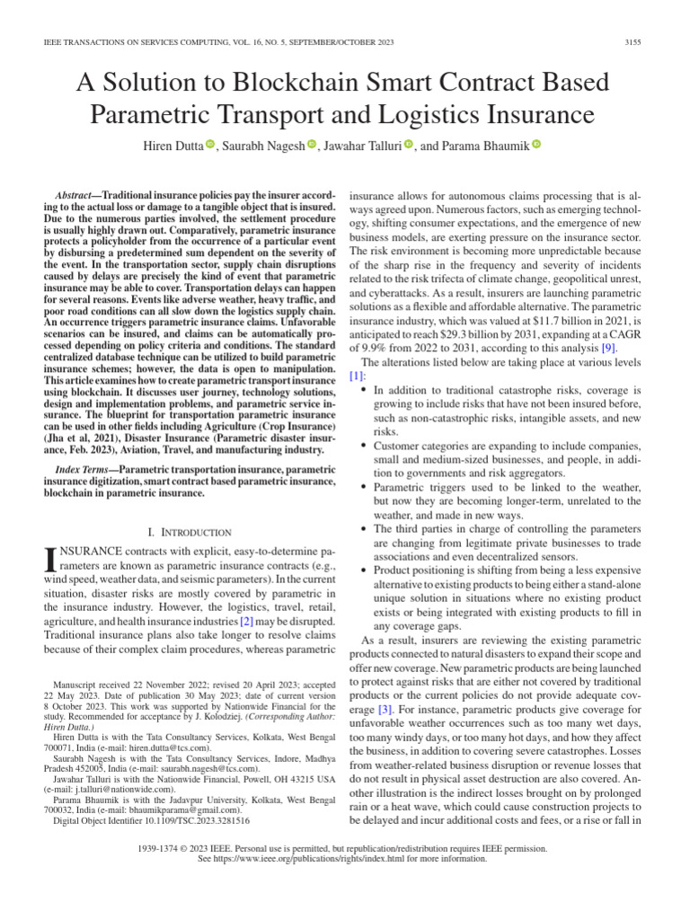 A Solution To Blockchain Smart Contract Based Parametric Transport and Logistics Insurance | PDF ...