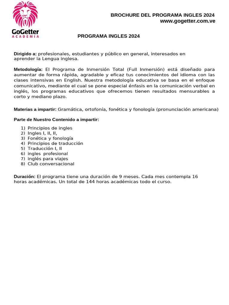 Brochure Del Programa Ingles A Domicilio 2021-1 | PDF | Idioma en Inglés | Comunicación humana