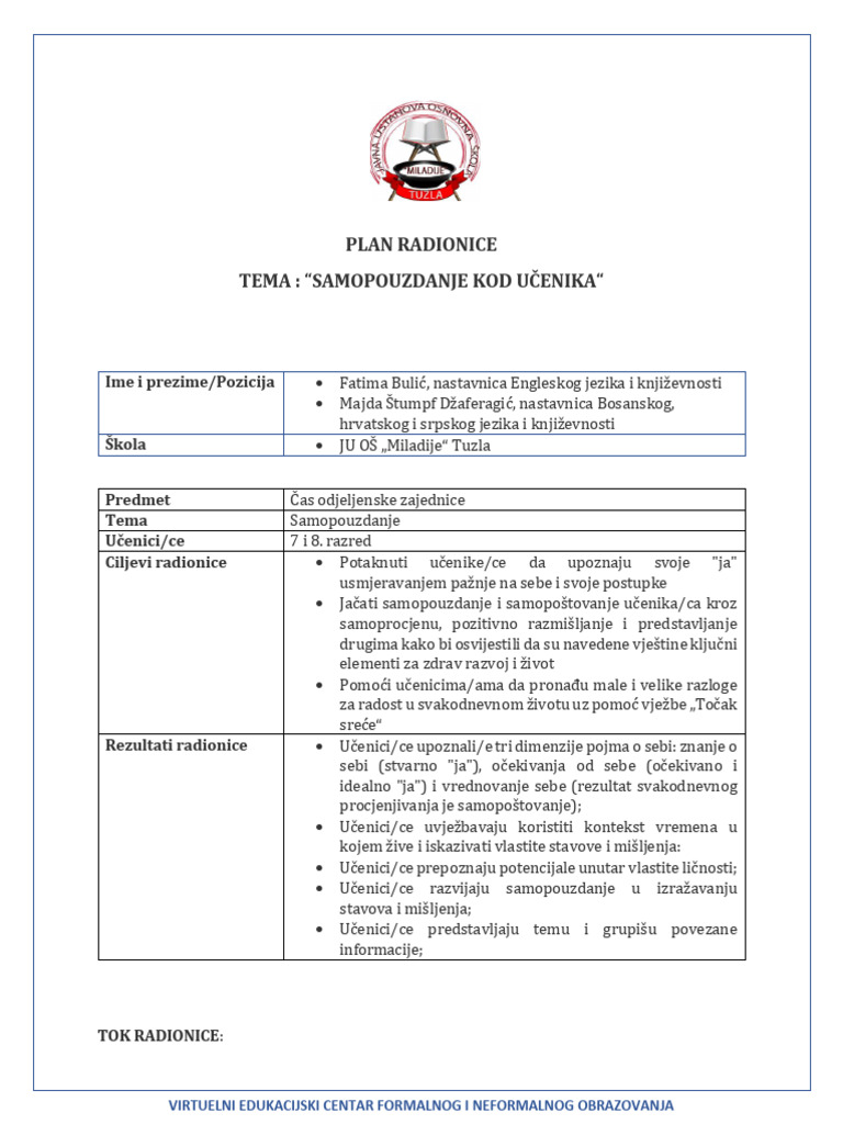 Plan-Radionice Samopouzdanje | PDF
