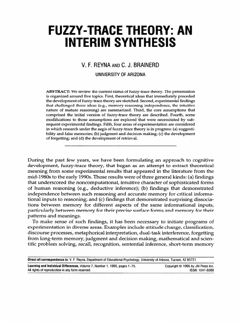 Fuzzy-Trace Theory - An Interim Synthesis | PDF | Cognitive Psychology ...