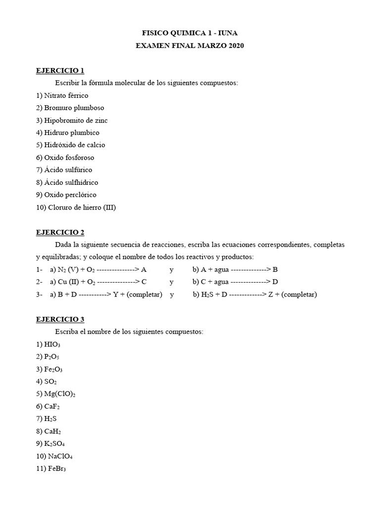 Fórmulas y Reacciones Químicas IUNA | PDF | Hidróxido | Ácido nítrico