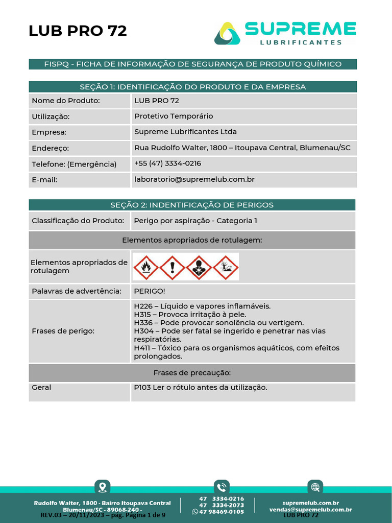 06.04 Lub Pro 72 - Fispq - Rev.03 | PDF | Embalagem e rotulagem