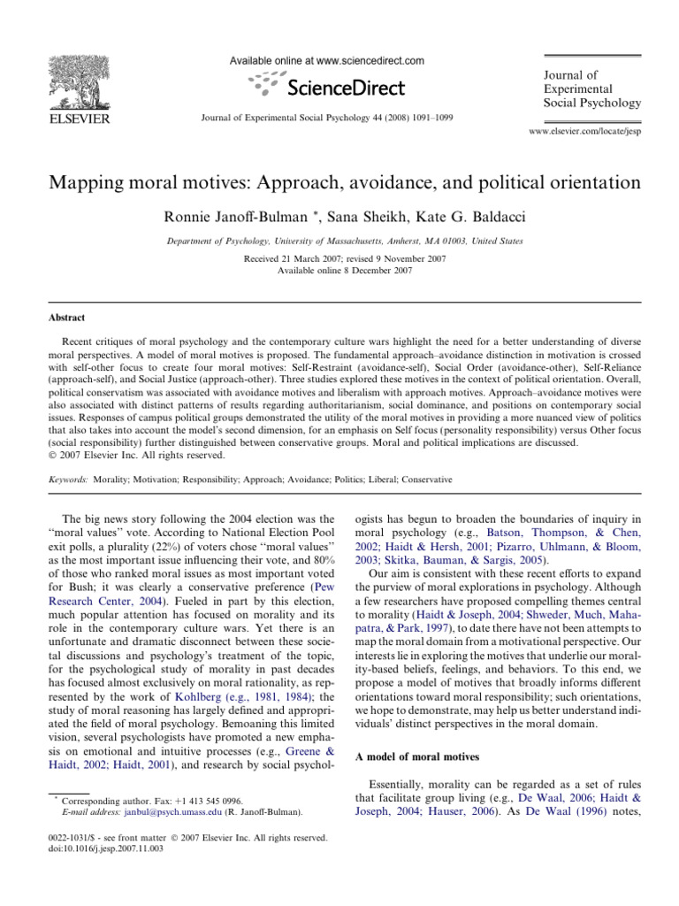 Mapping Moral Motives - Approach, Avoidance and Political Orientation ...