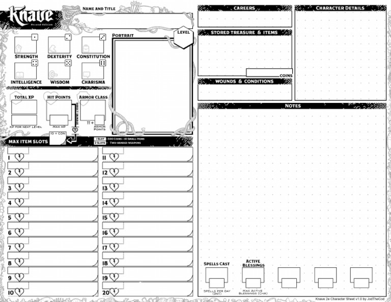 Knave 2e Character Sheet by Jod v1.0 | PDF