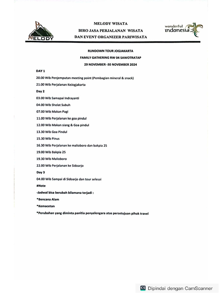 Rundown Tour Jogja Sawo Tratap | PDF