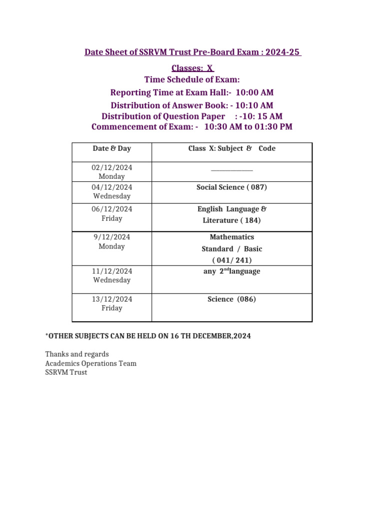 Time Table Pre Board Class 10 &12,2024 (1) (2) - 1 | PDF