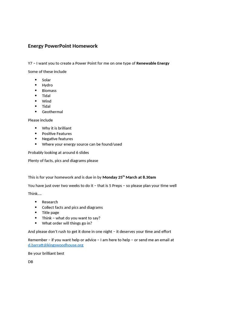 Energy PowerPoint Homework | PDF