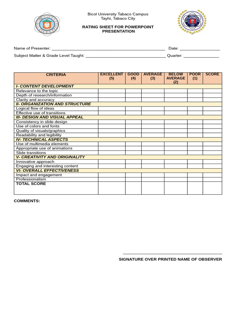RATING-SHEET-FOR-PPT | PDF