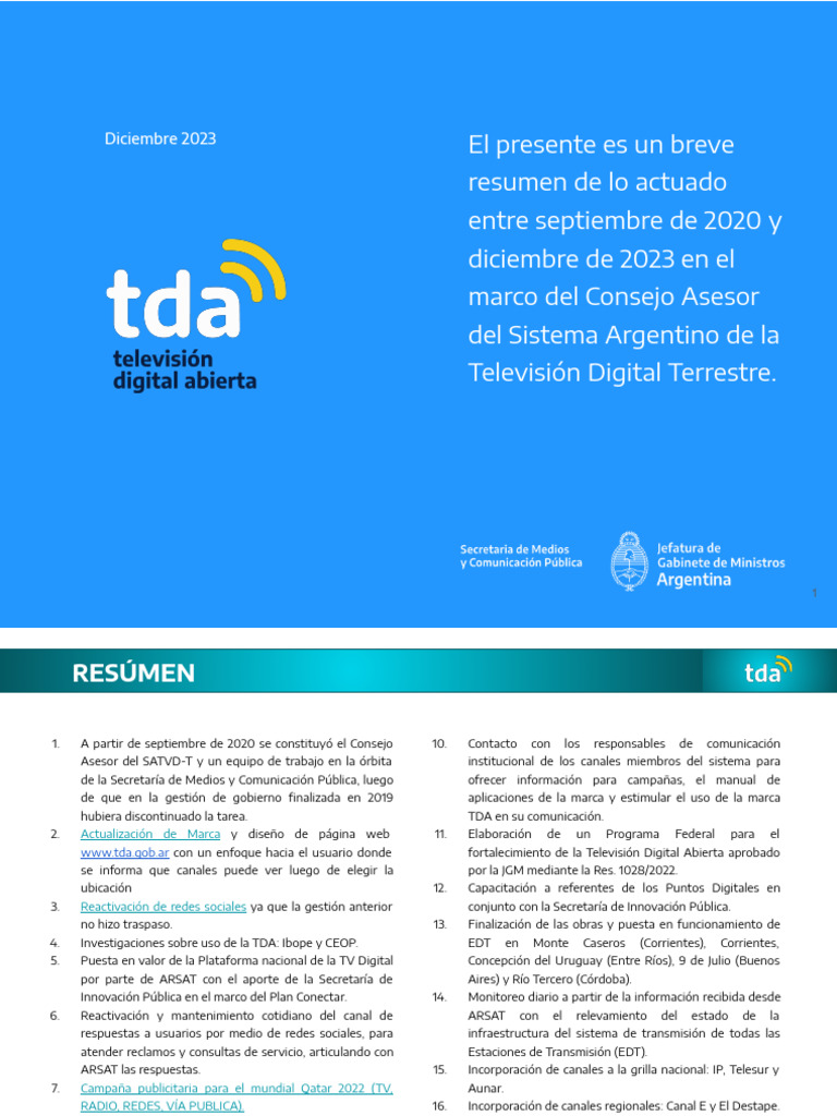 Informe TDA: Actividades 2020-2023 | PDF | Televisión | Televisión digital