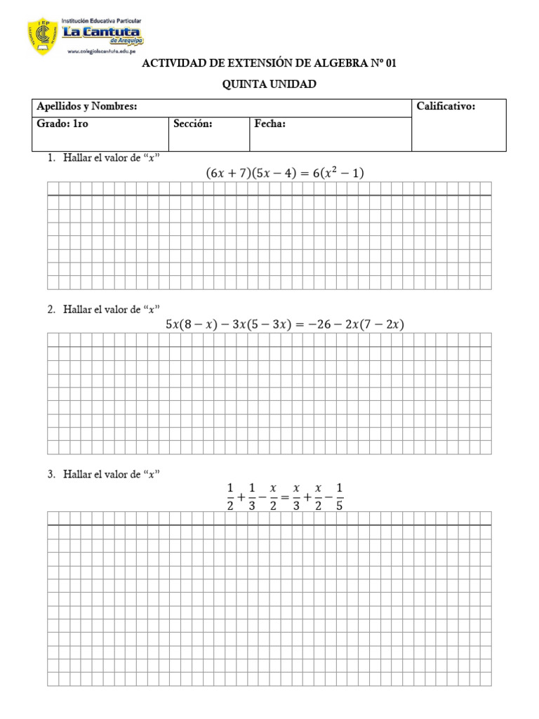 ACTIVIDAD DE EXTENSIÓN DE ÁLGEBRA Nº 01 | PDF