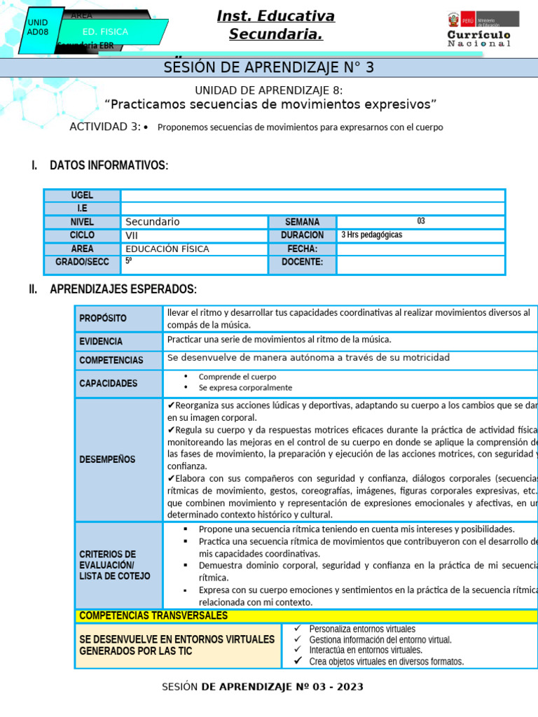 5° Ses-Act 3-E.f U8 | PDF | Aprendizaje | Ritmo