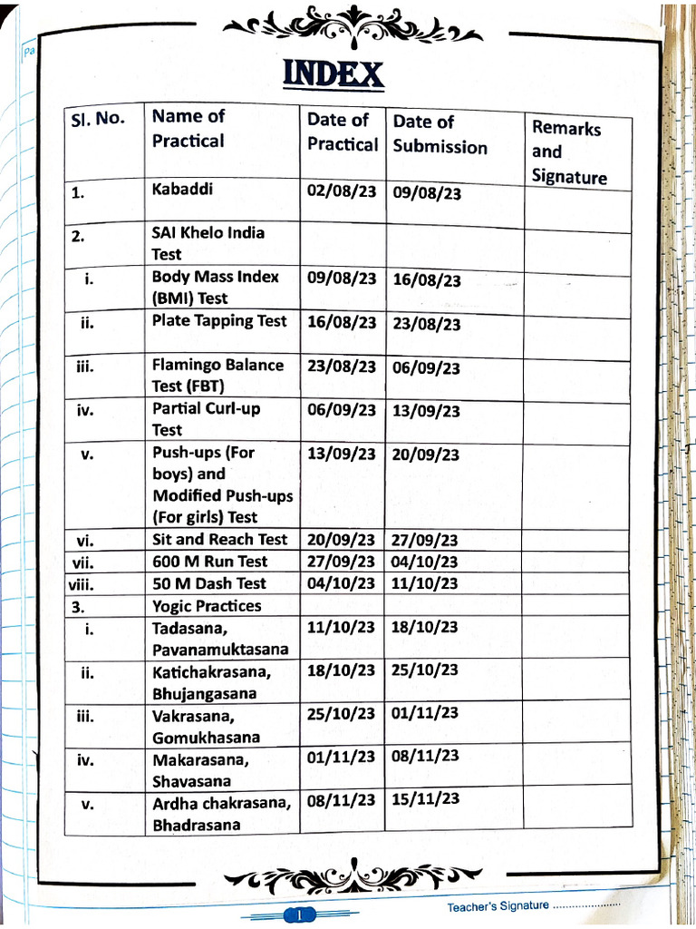 Physical Education Practical Record | PDF