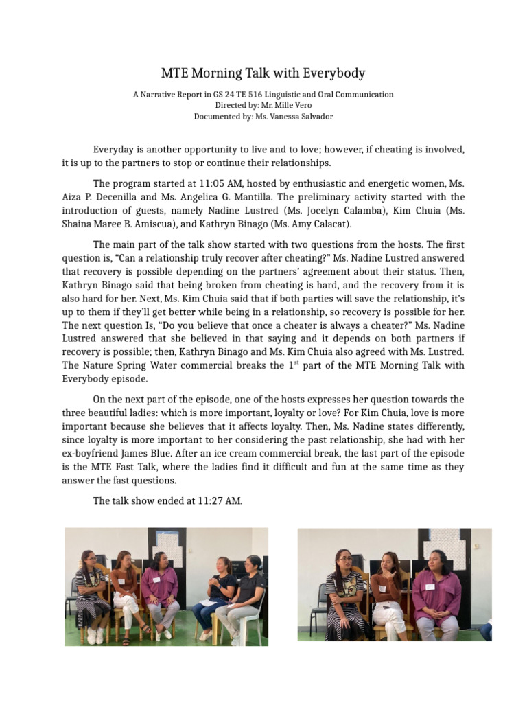 Narrative Report MTE | PDF