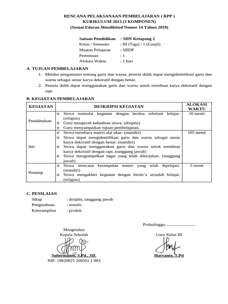 Kelas Iii RPP SBDP 3.1 Pertemuan 1 | PDF