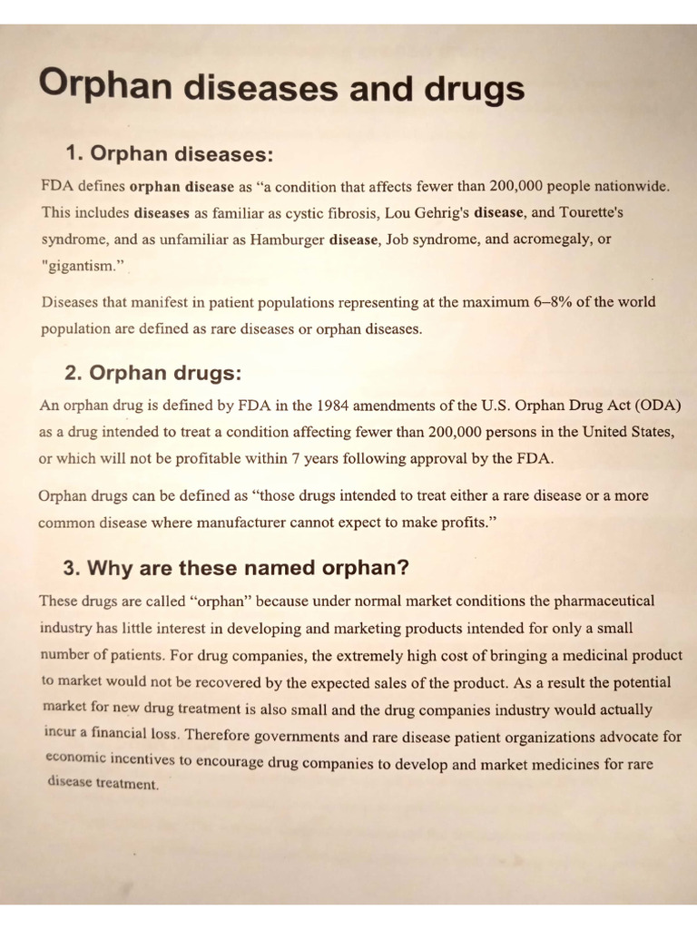 Orphan Diseases and Drugs | PDF