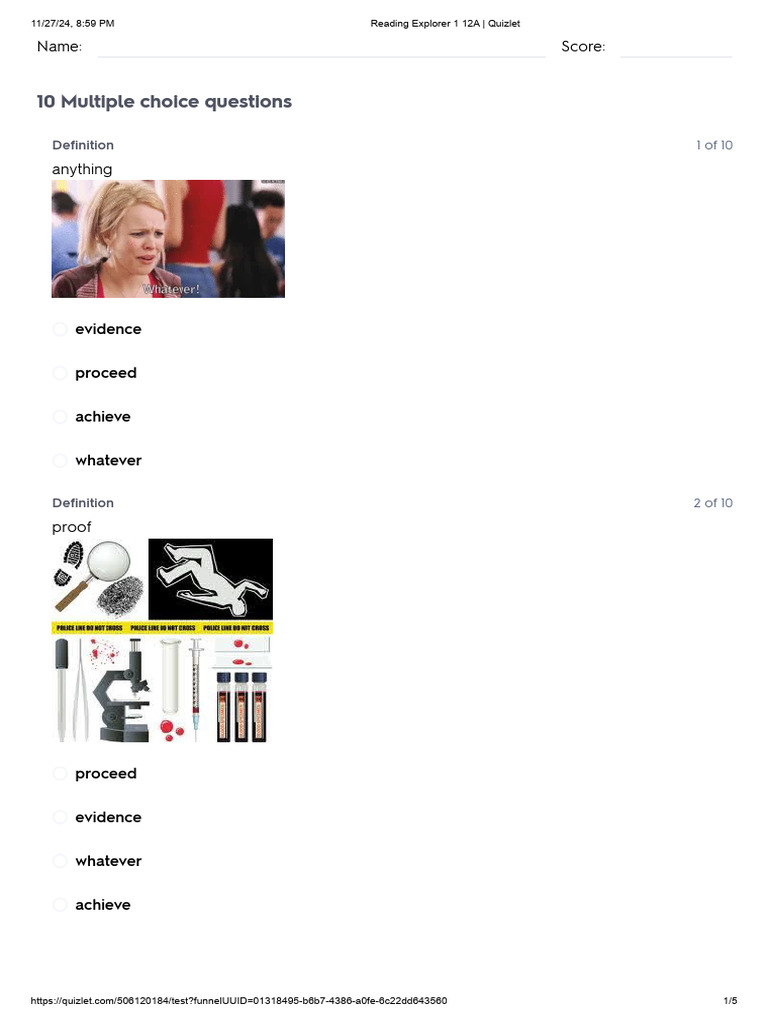 Reading Explorer 1 12A - Quizlet | PDF