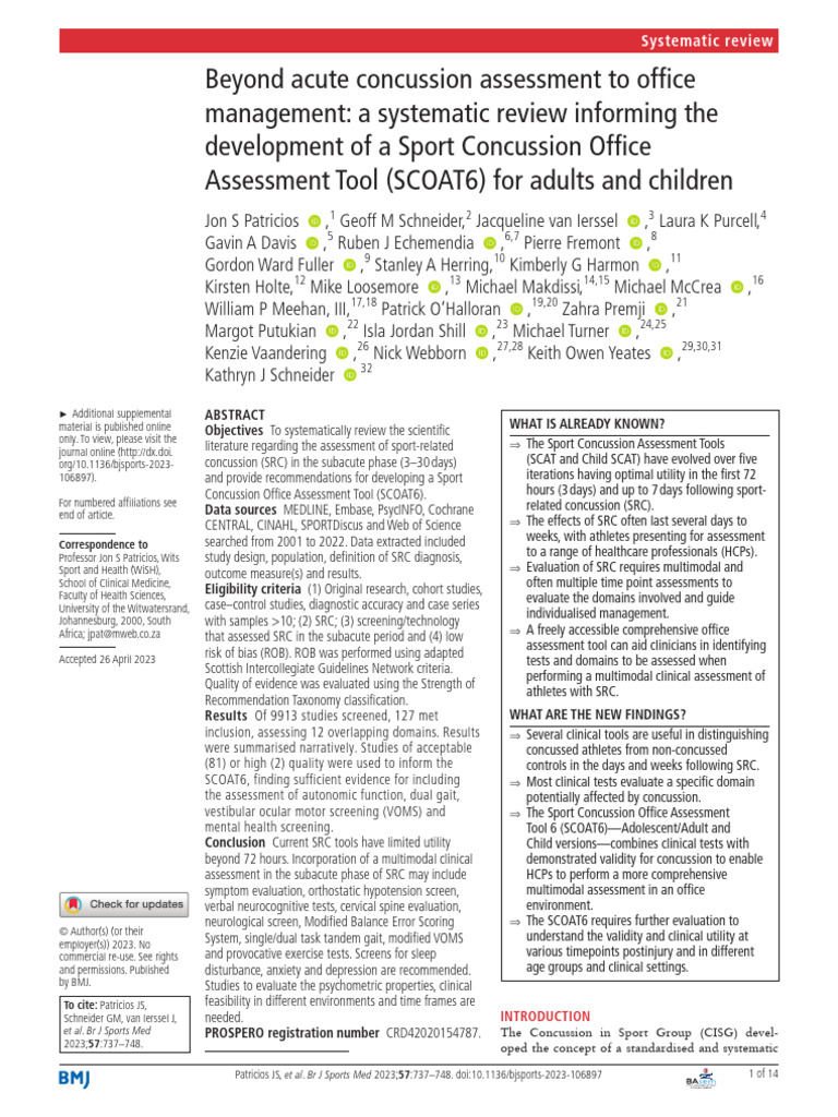Beyond Acute Concussion Assessment To Office | PDF | Balance (Ability ...