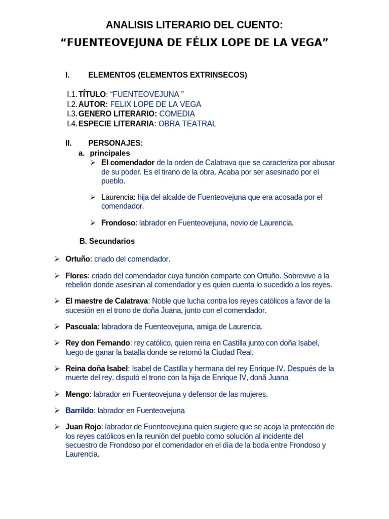 Análisis del Cuento "Fuenteovejuna" | PDF
