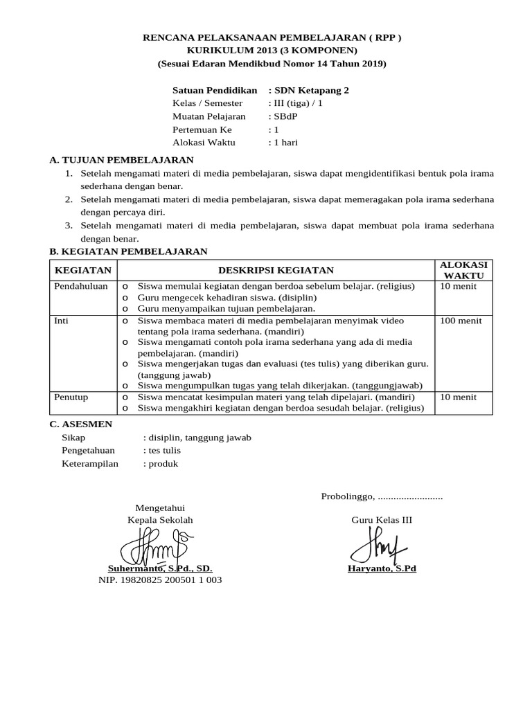 Kelas Iii RPP SBDP 3.2 Pertemuan 1 | PDF
